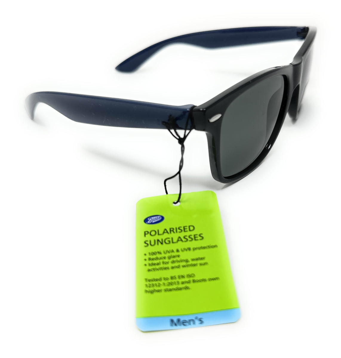 Men's Polarised Sunglasses Black Lens Navy Blue Arms Boots 104H(i ...